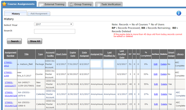 Course Assignment History